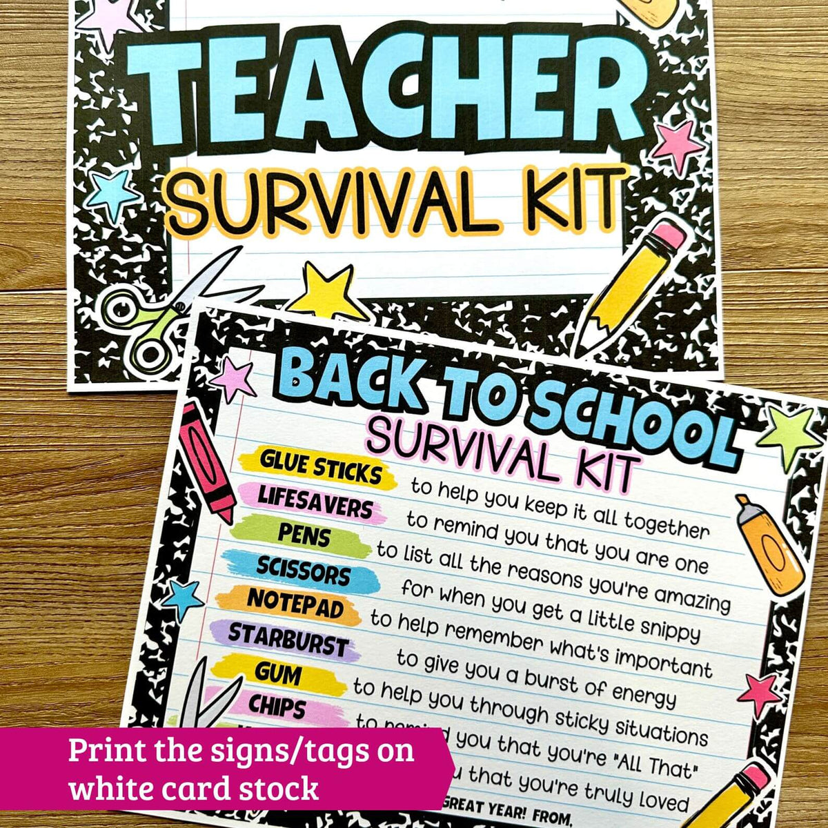 Printable Teacher Survival Kit Signs and Gift Tags – The Savvy Sparrow