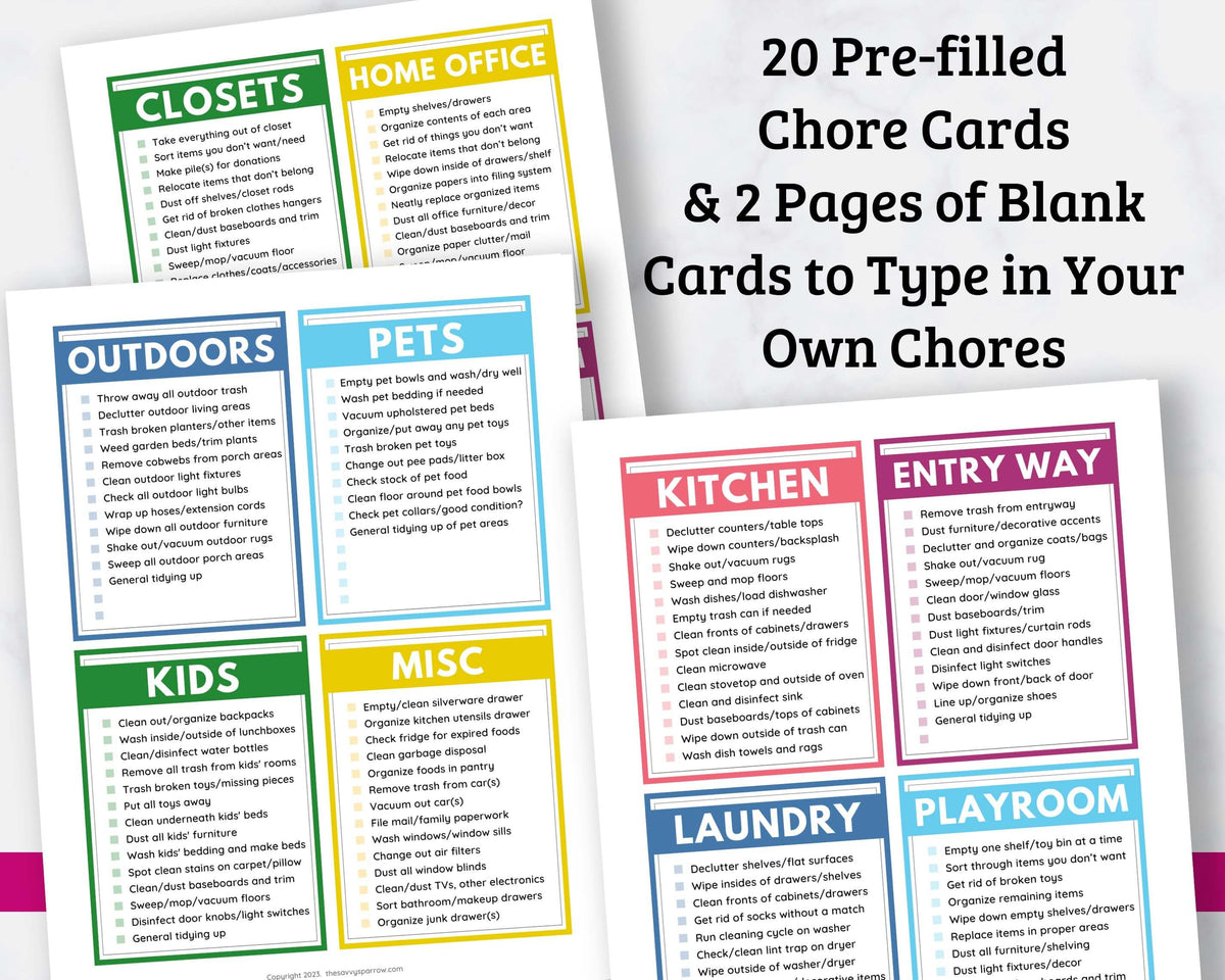20 Cleaning Checklist Cards - Printable Editable PDF – The Savvy Sparrow