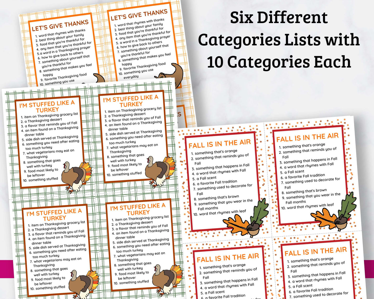 Printable Thanksgiving Scattergories Game - 60 Categories! – The Savvy ...