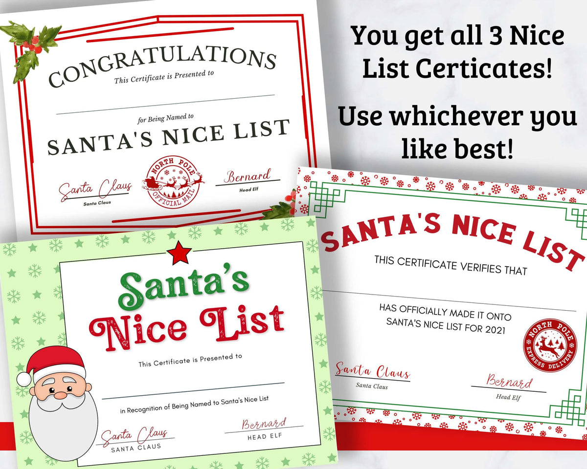 Santa's Nice List Certificate Templates - 3 Cute Designs! – The Savvy ...