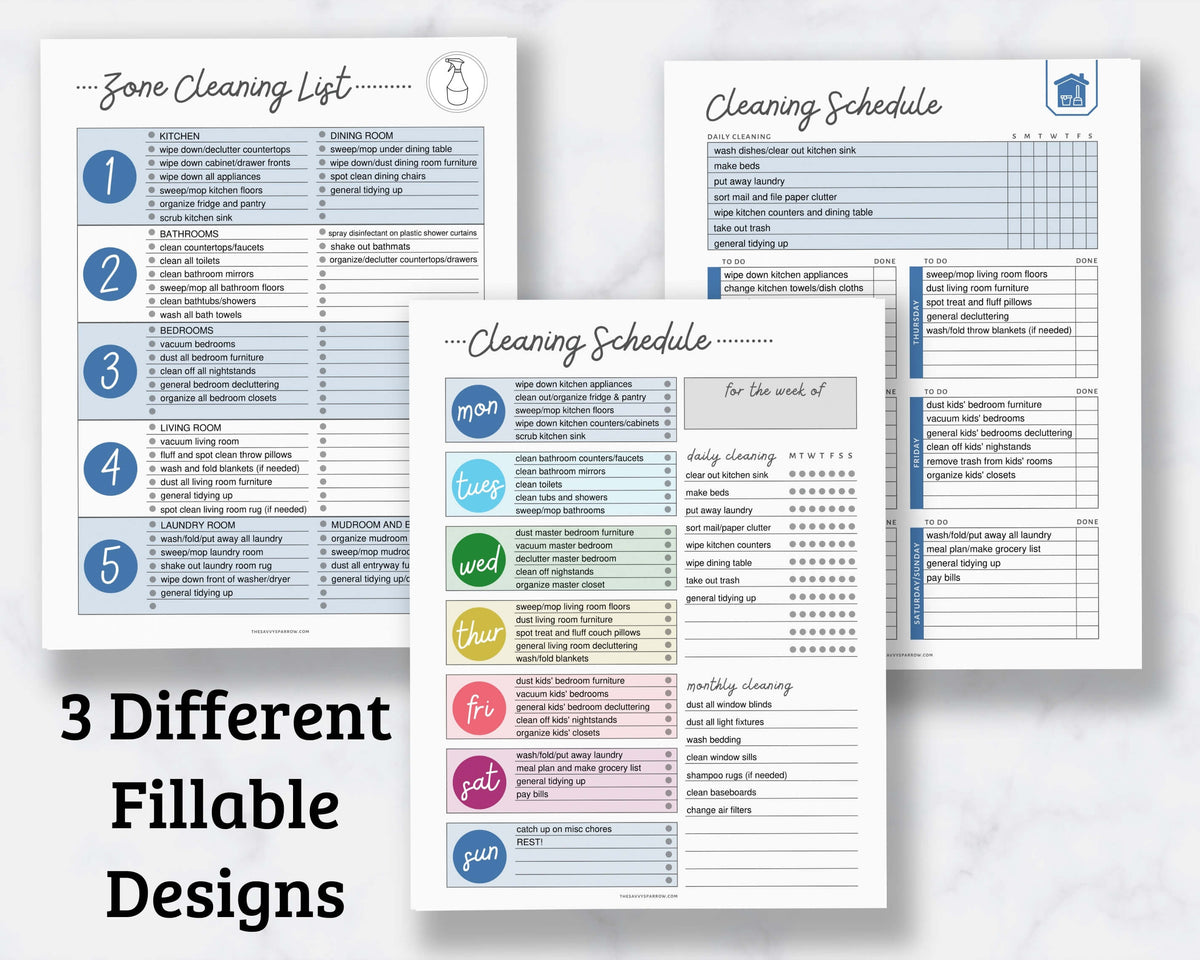 Weekly Cleaning Schedule Template - Printable Editable PDF – The Savvy ...
