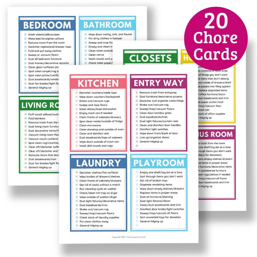 20 Cleaning Checklist Cards - Printable Editable PDF – The Savvy Sparrow