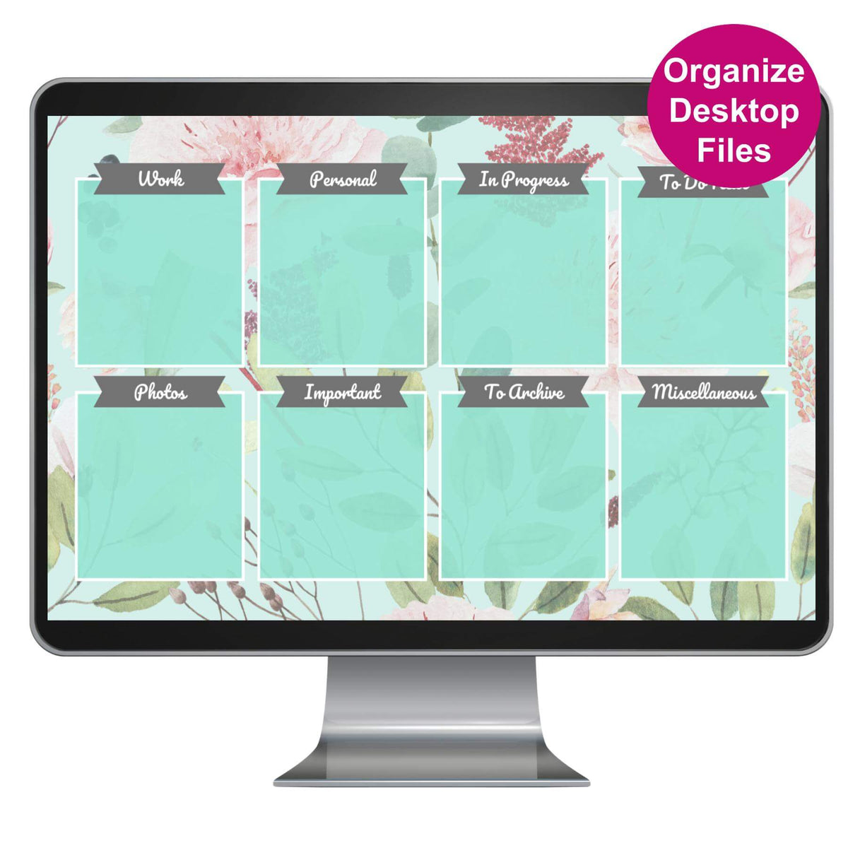 Computer Desktop Wallpaper Organizer - Teal Floral Design – The Savvy ...