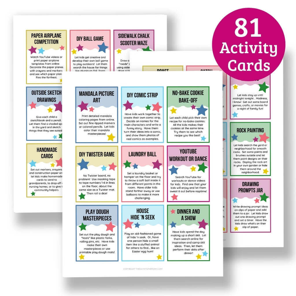 Activity Idea Cards for Kids - 81 Fun at Home Activities – The Savvy ...