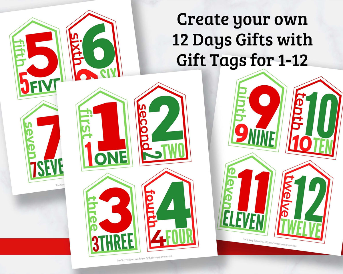 Printable 12 Days of Christmas Gift Tags for Him - 36 different tags ...