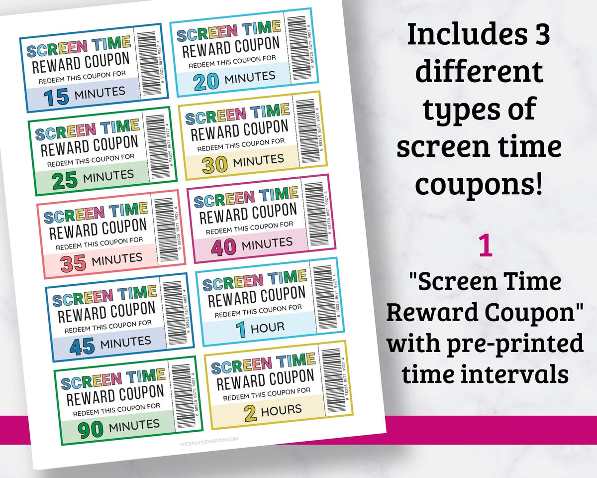 Screen Time Coupons for Kids - Printable PDF Tickets – The Savvy Sparrow
